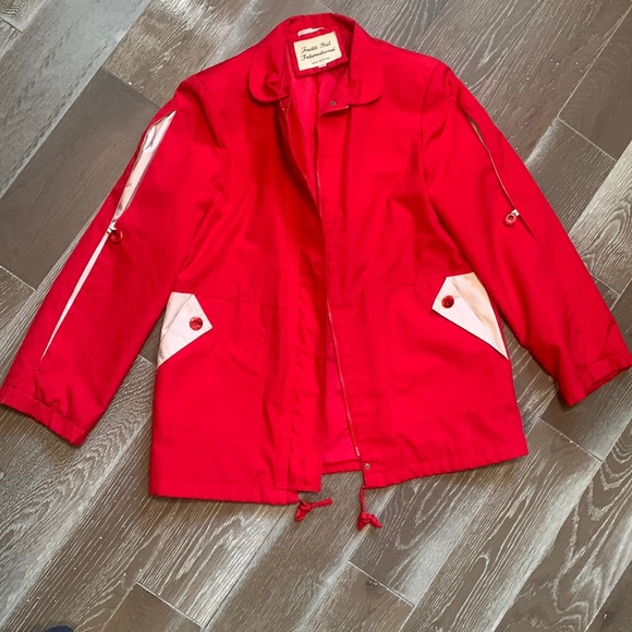 freddi gail | Jackets & Coats | Vintage Red Jacket With Tan Accents ...